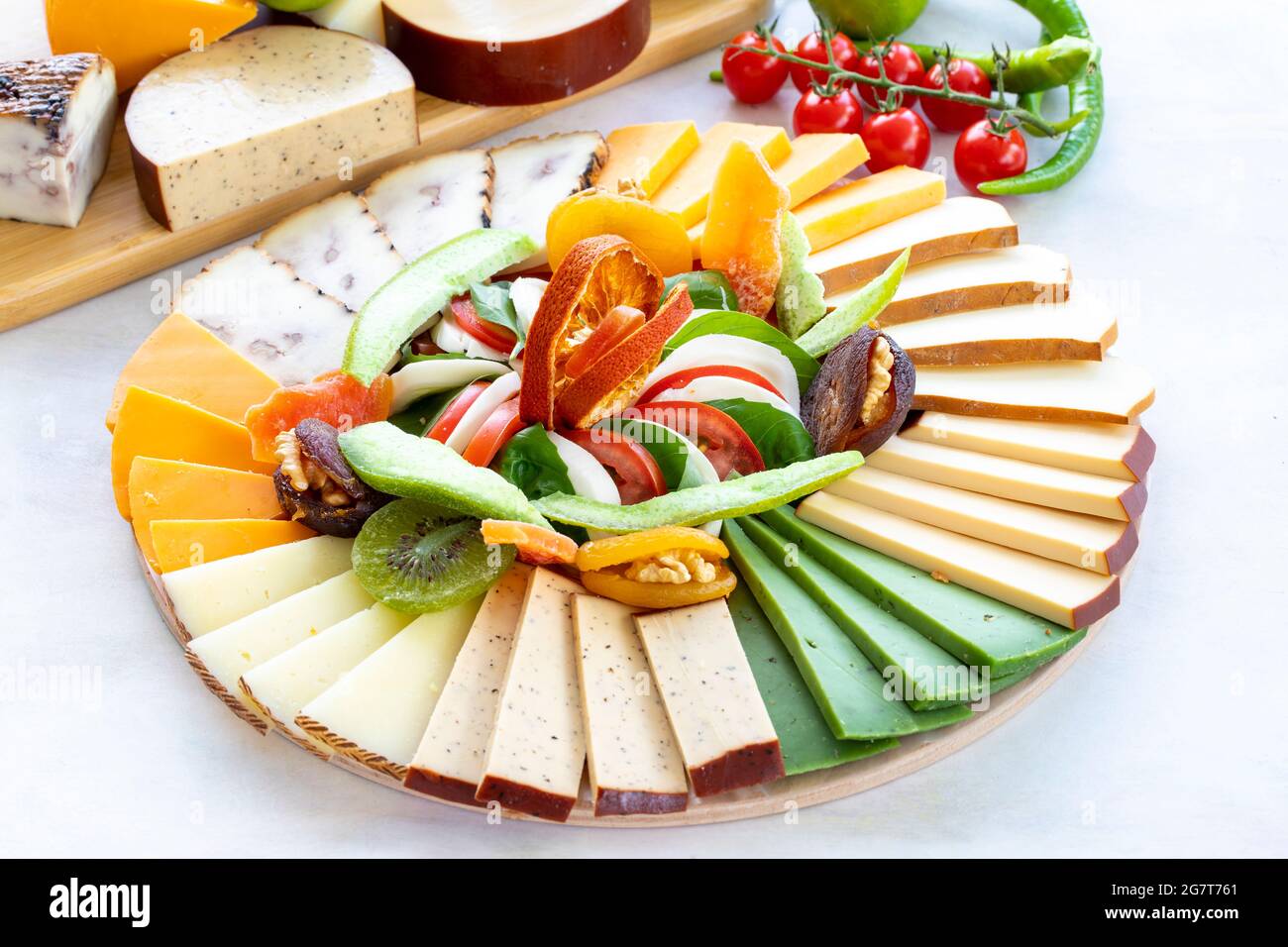 Blue camembert gouda plate hi-res stock photography and images - Alamy