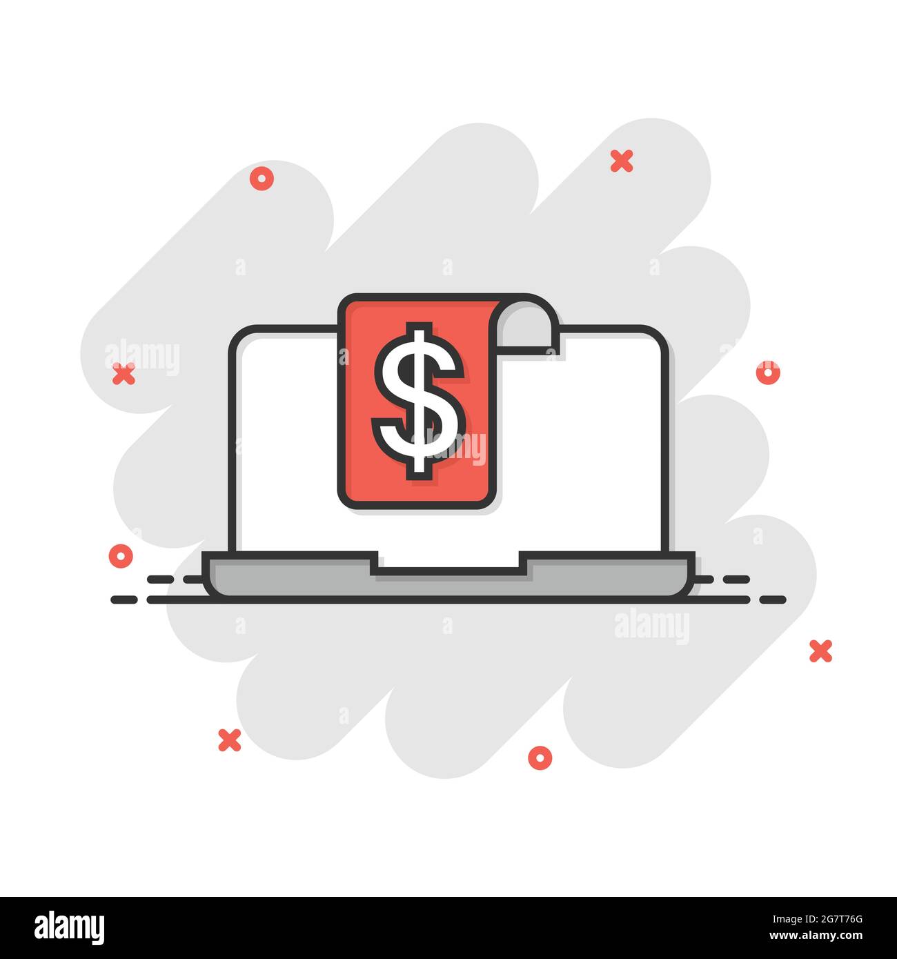 Laptop computer chart icon in comic style. Money diagram cartoon vector ...