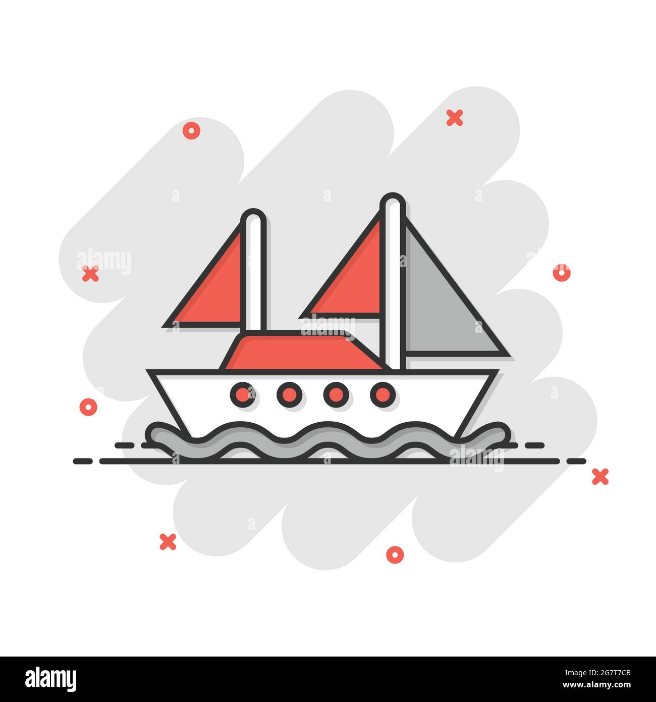 Tourism ship icon in comic style. Fishing boat cartoon vector ...