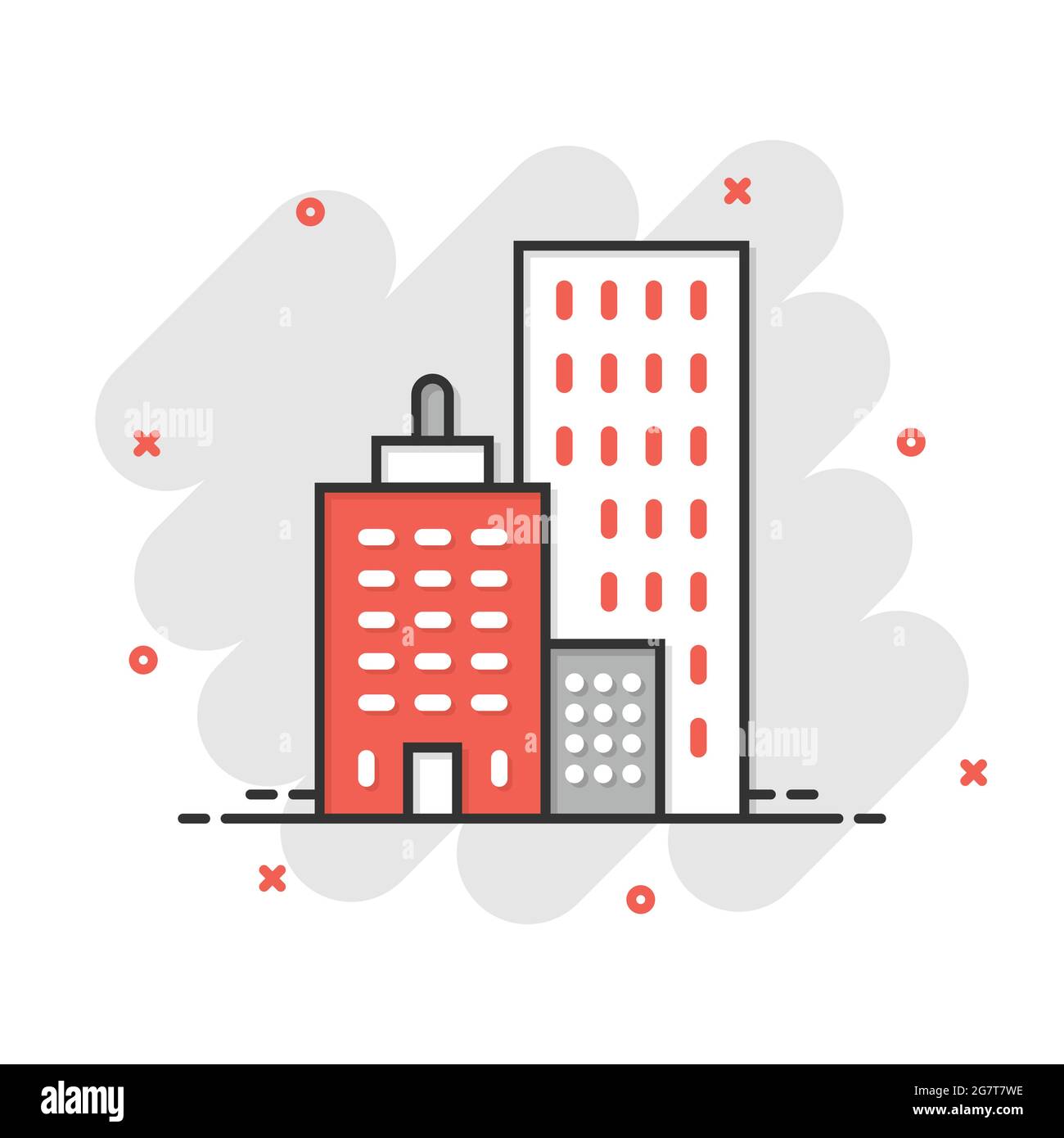 Building icon in comic style. Town skyscraper apartment cartoon vector ...