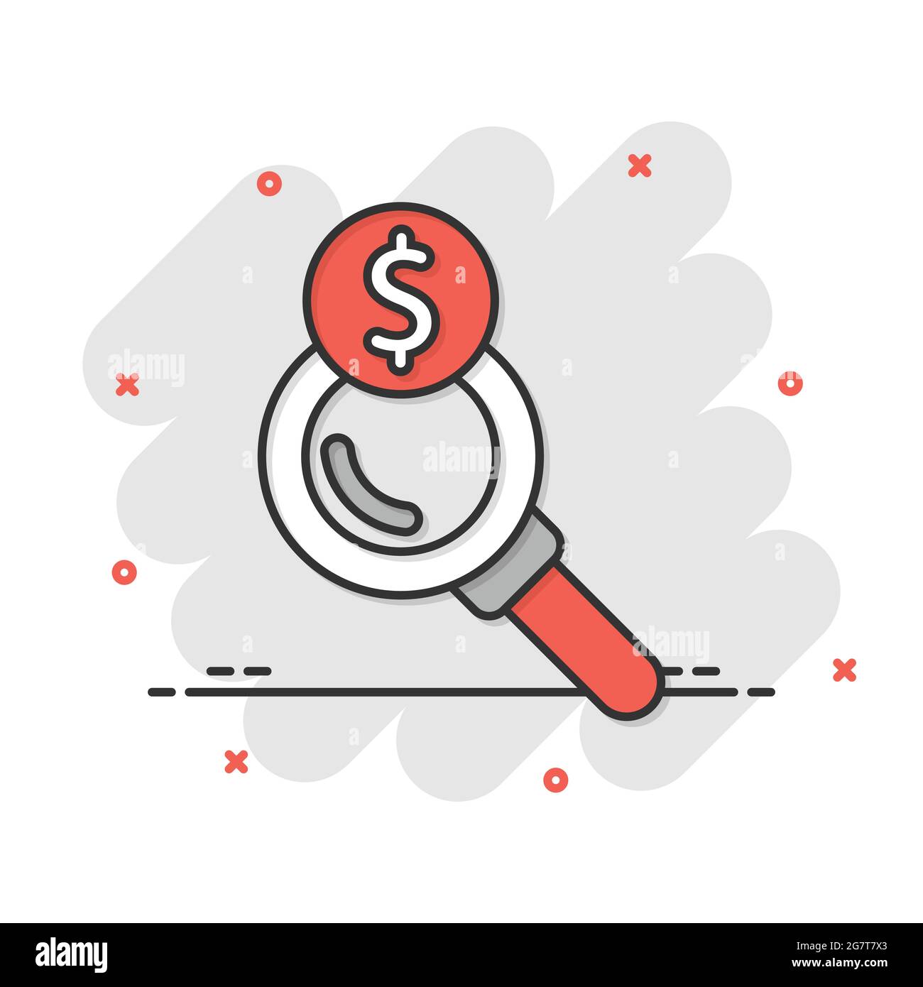 Magnifier glass with money icon in comic style. Dollar search cartoon ...