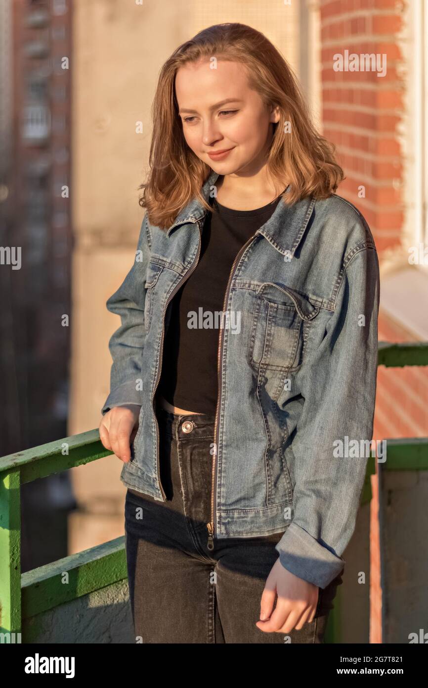 Attractive pretty cute skinny slim girl lady female hi-res stock ...