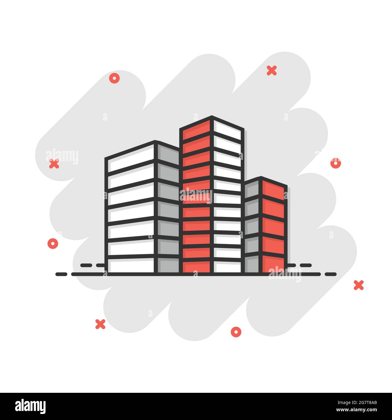 Building icon in comic style. Town skyscraper apartment cartoon vector ...