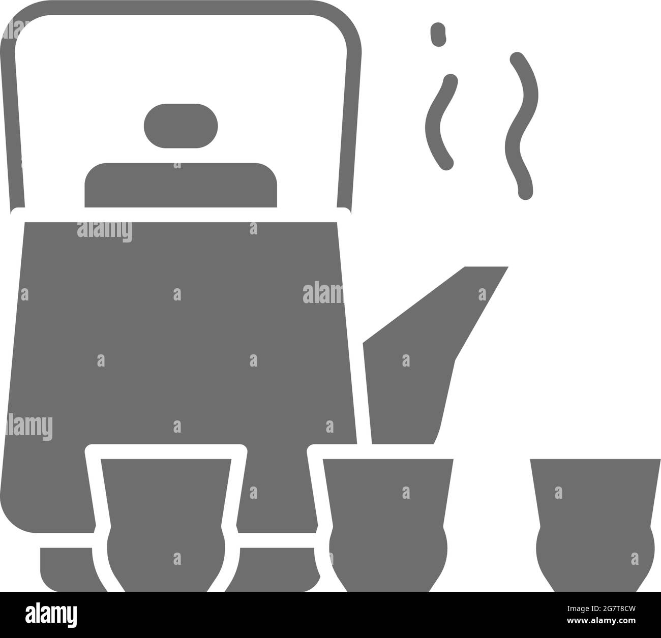 Vector chinese tea ceremony, kettle and cups grey icon. Symbol and sign ...