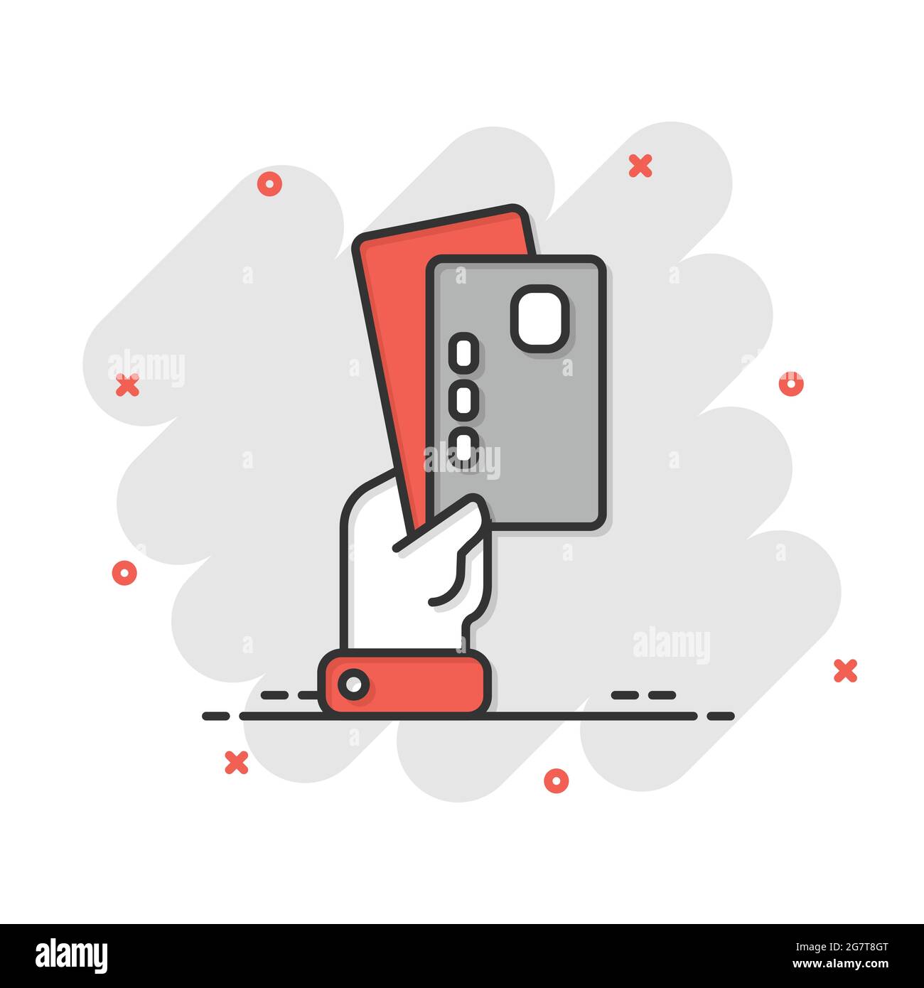 Credit card with hand icon in comic style. Payment cartoon vector ...