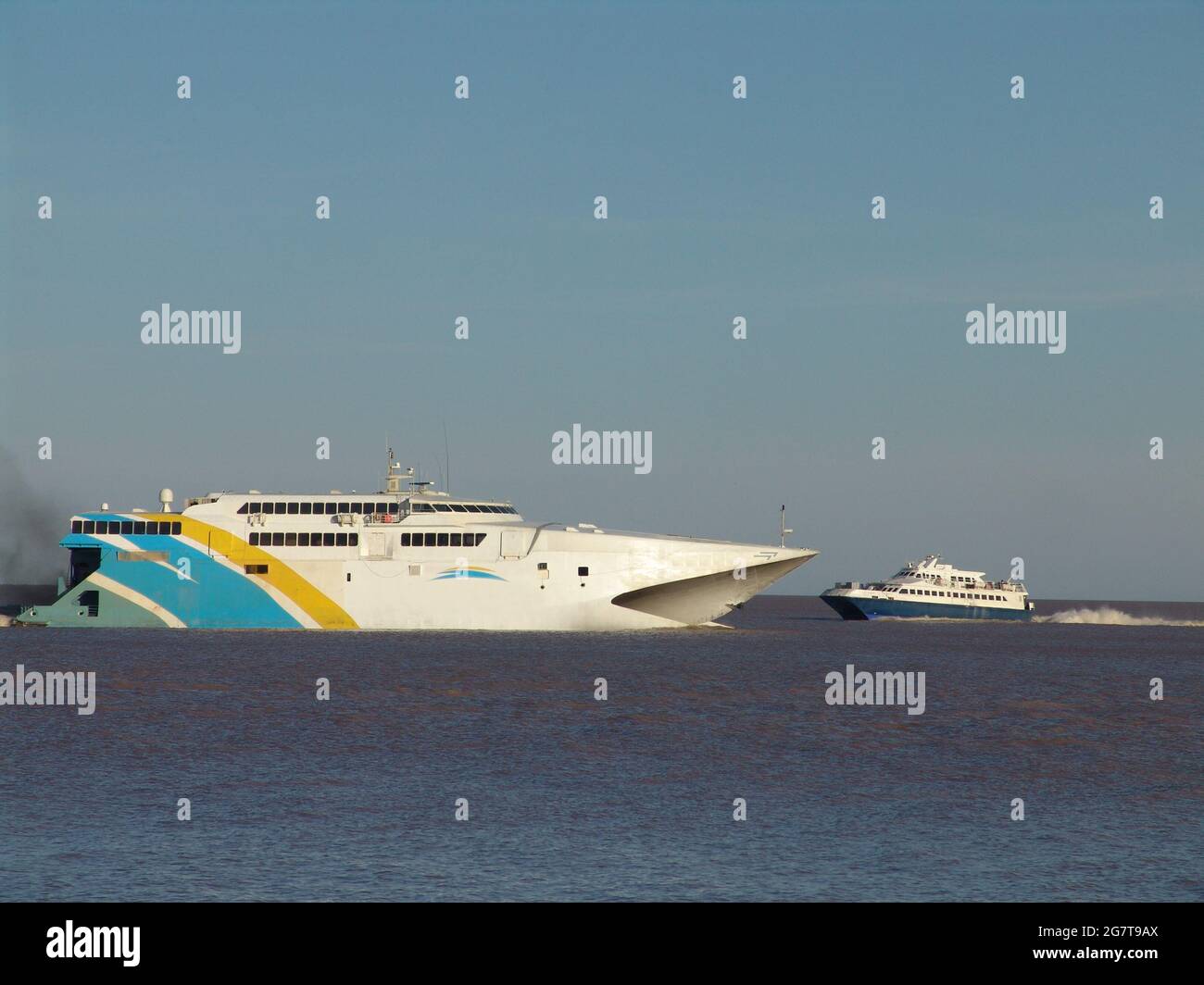 COLONIA, URUGUAY - May 09, 2021: Buquebus is a river passenger ...