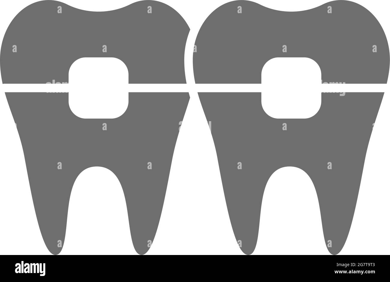 Vector teeth with braces, orthodontics, brackets grey icon. Symbol and ...