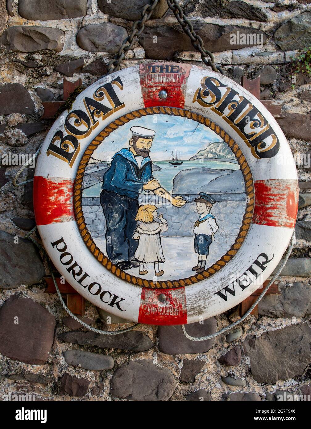 The Boat Shed sign Porlock Weir Somerset UK Stock Photo - Alamy