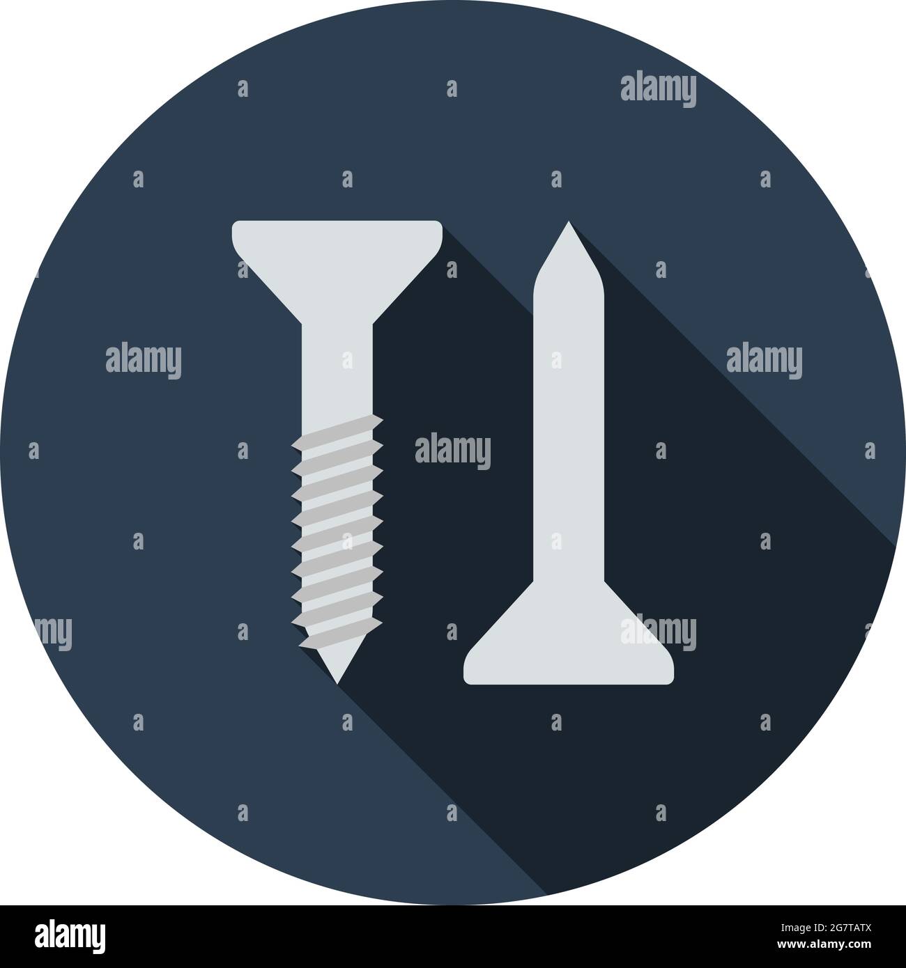 Icon Of Screw And Nail. Flat Circle Stencil Design With Long Shadow ...