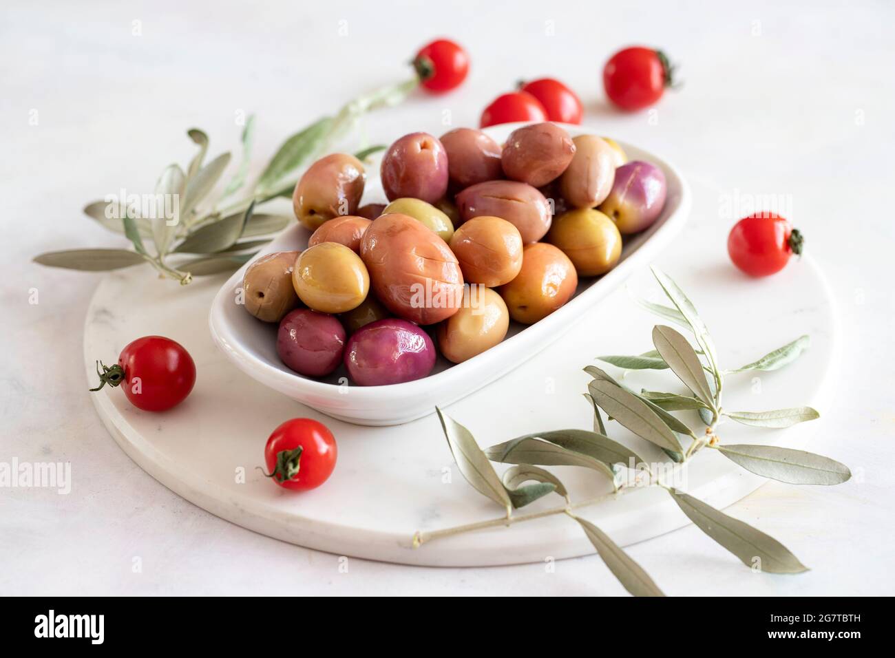 Pink and Purple kalamata olives. Tasty organic colored kalamata olives ...