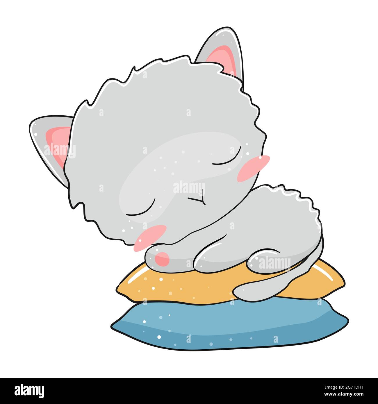 Cute Cat Sleeping On Pillows Vector Illustration Stock Vector Image
