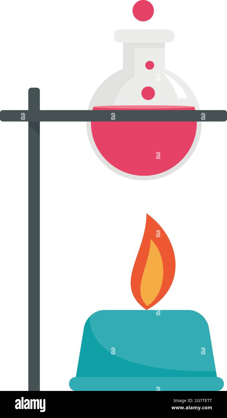 Boiling flask under fire icon. Flat illustration of boiling flask under ...