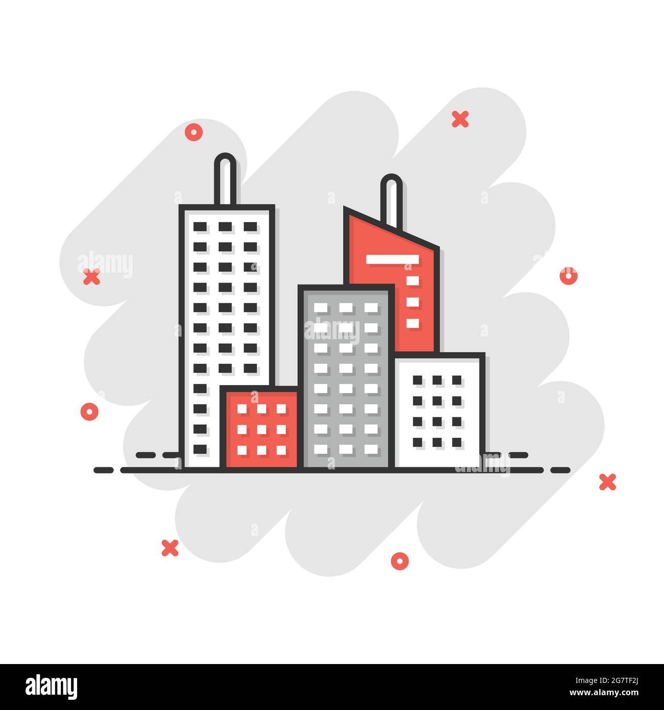Building icon in comic style. Town skyscraper apartment cartoon vector ...