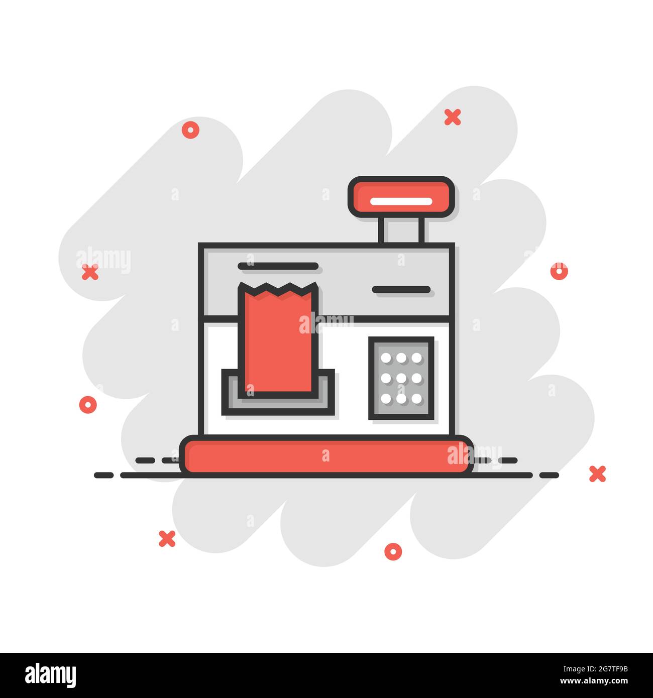 Cash register icon in comic style. Check machine cartoon vector ...