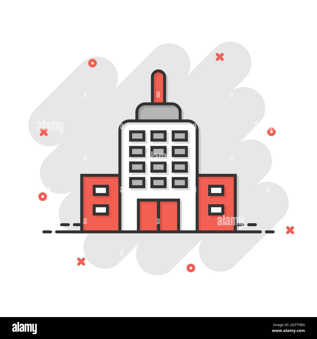 Building icon in comic style. Town skyscraper apartment cartoon vector ...