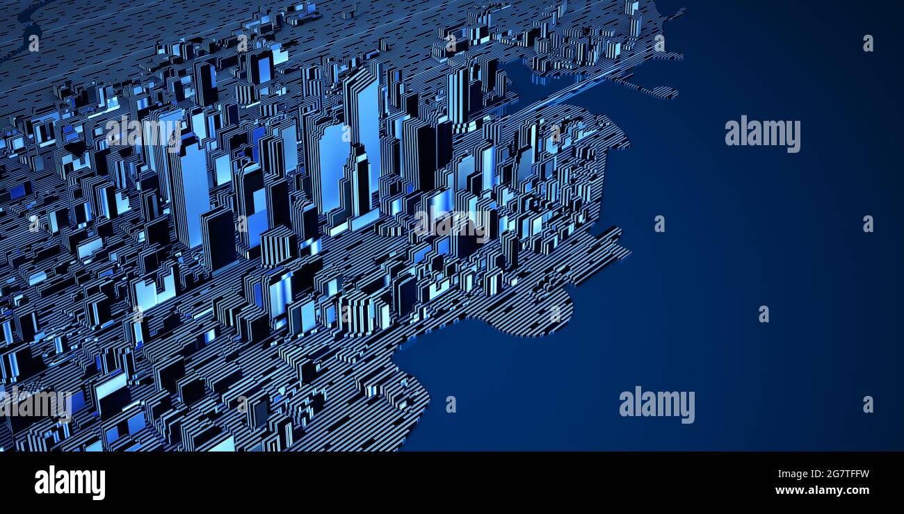 city in the texture of blue stripes above view. 3d rendering Stock ...