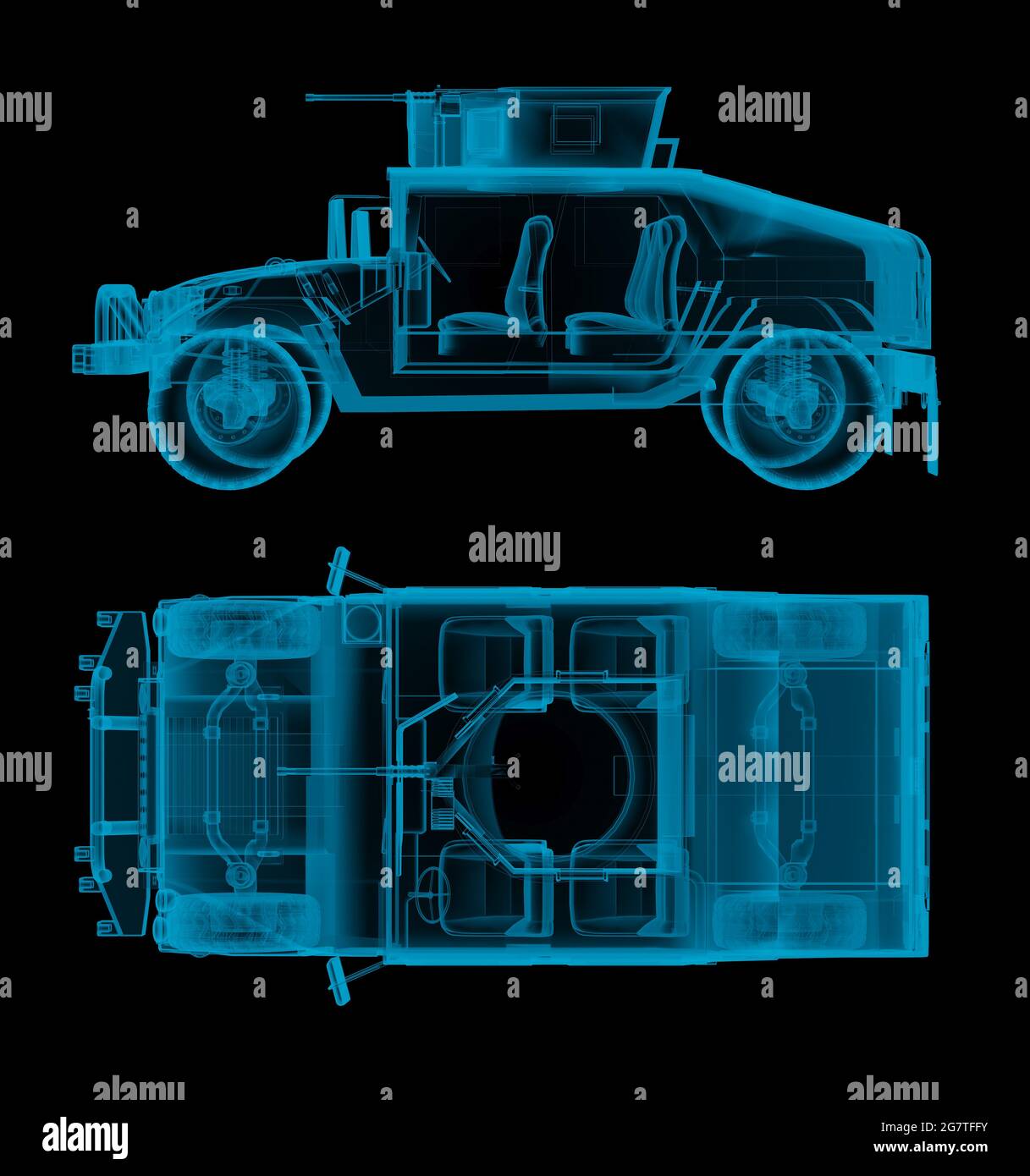 military jeep top and side view in x-ray. 3d rendering Stock Photo - Alamy