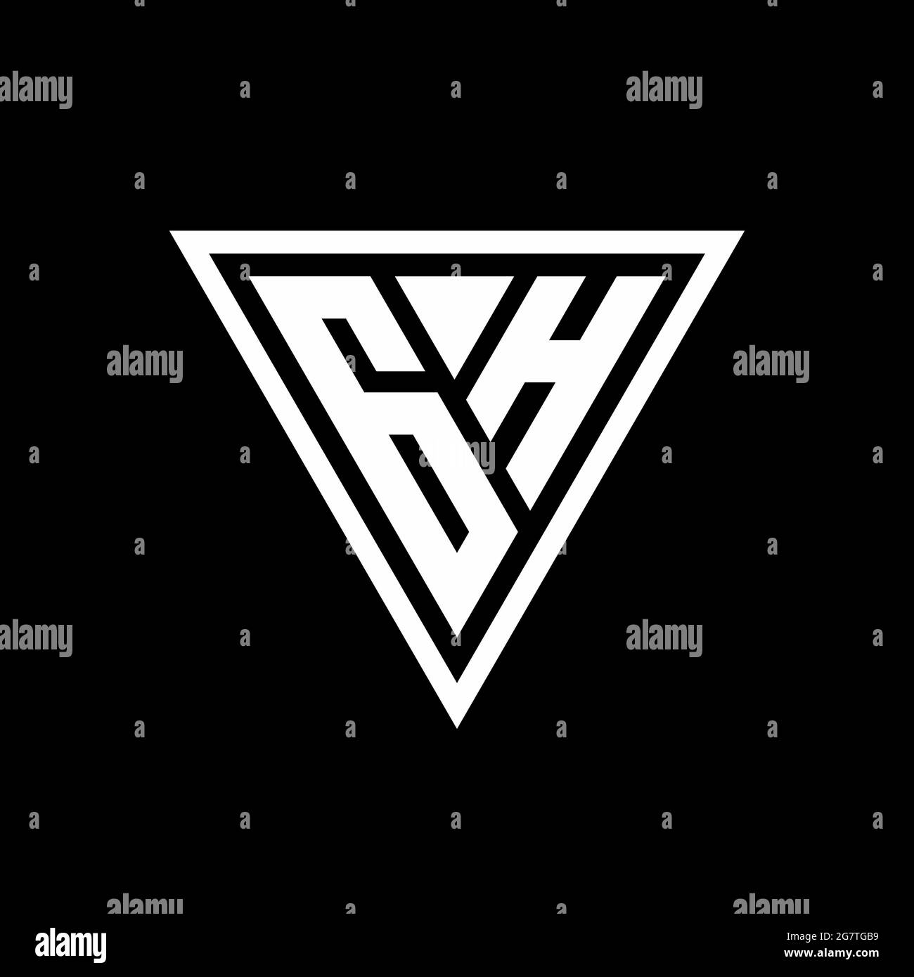GH Logo monogram with tirangle shape isolated on black background ...