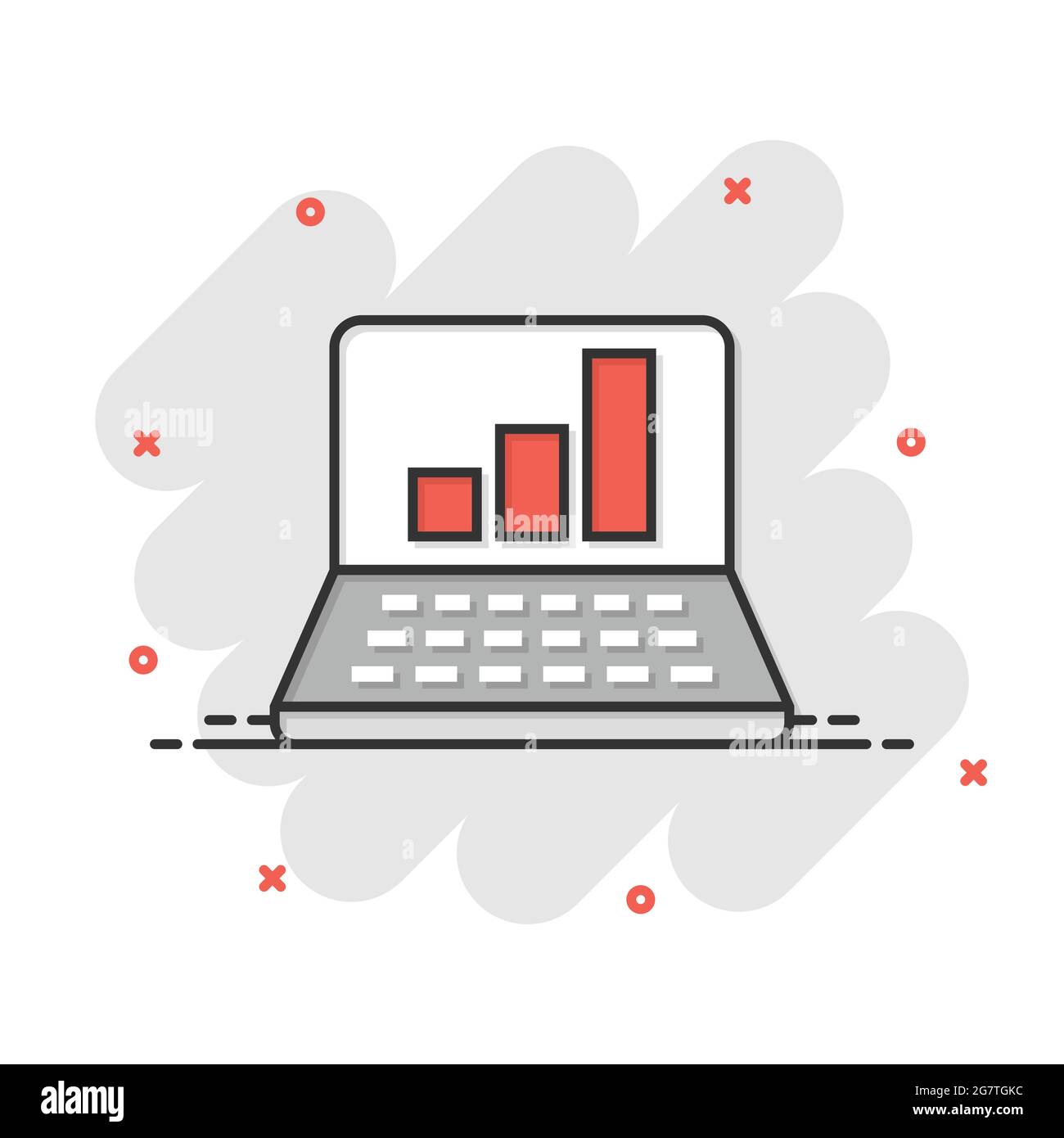 Laptop chart icon in comic style. SEO data cartoon vector illustration ...