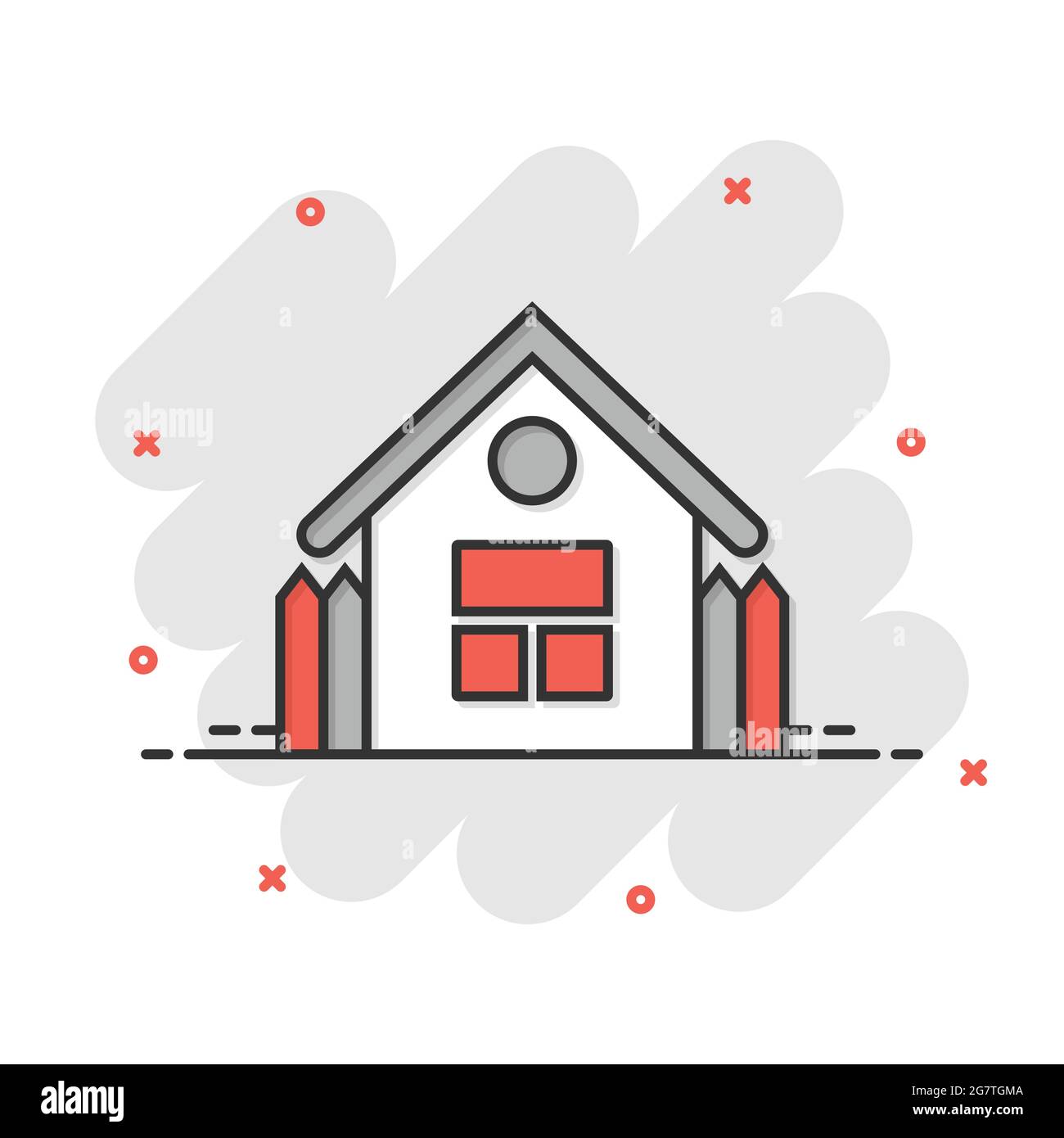 Building icon in comic style. Home cartoon vector illustration on white ...