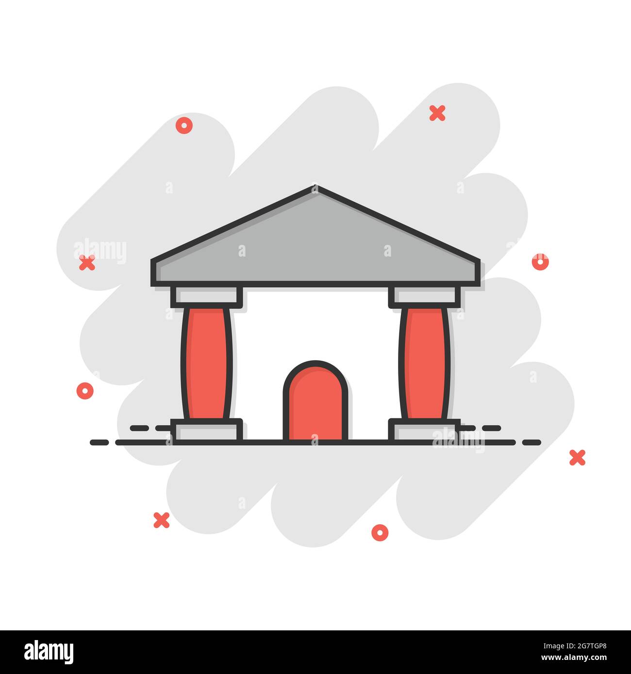 Bank building icon in comic style. Government architecture cartoon ...