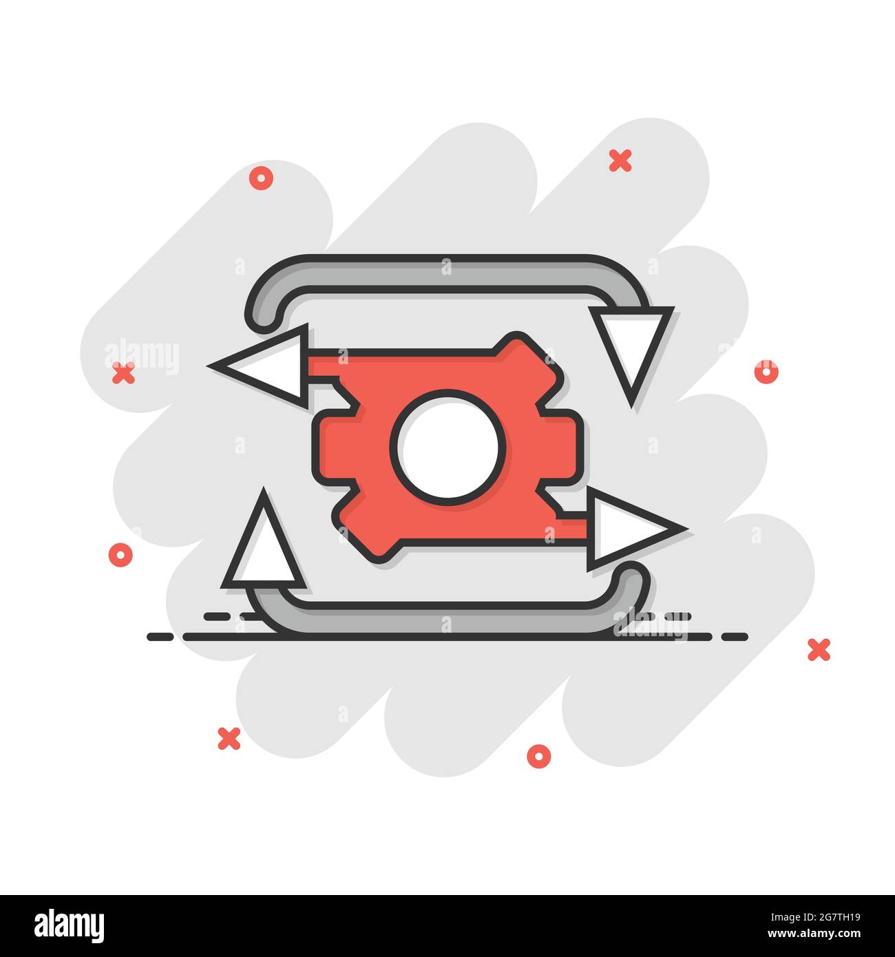 Workflow icon in comic style. Gear effective cartoon vector ...