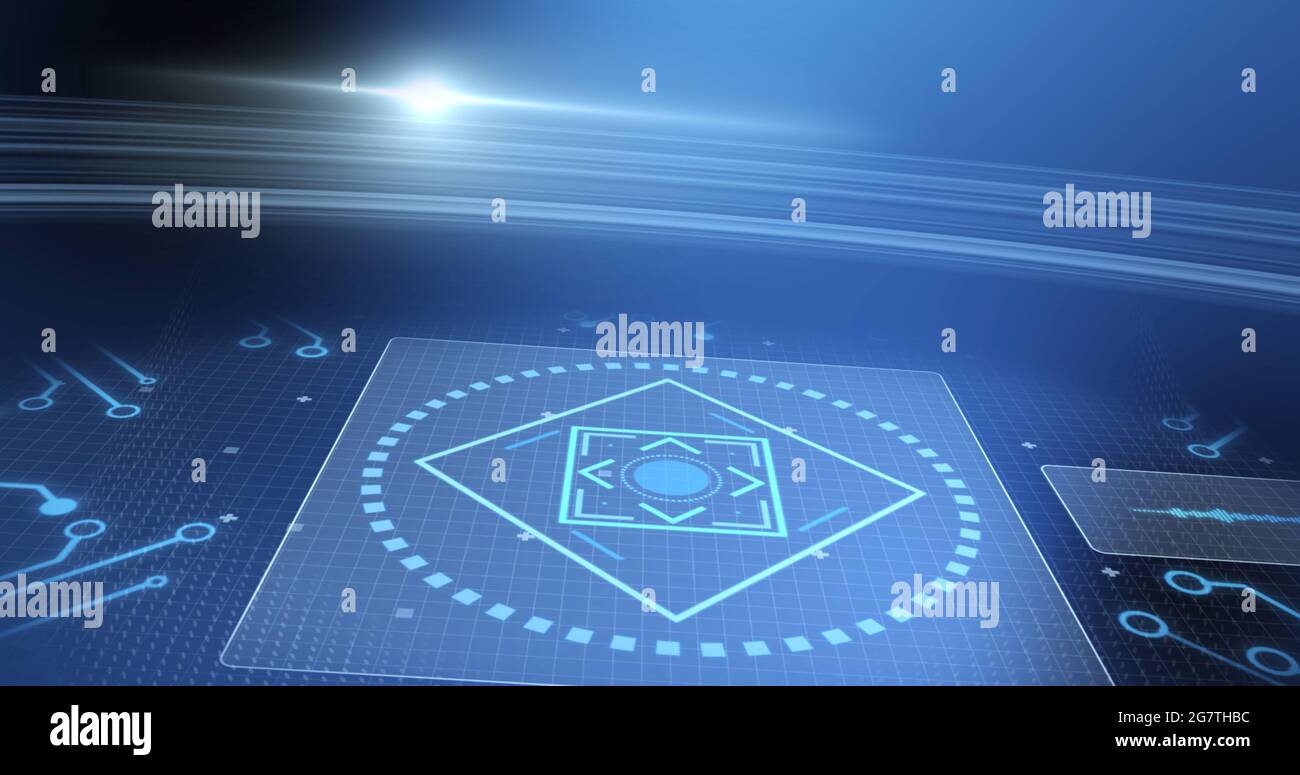 Image of data processing and scope scanning over blue background Stock ...