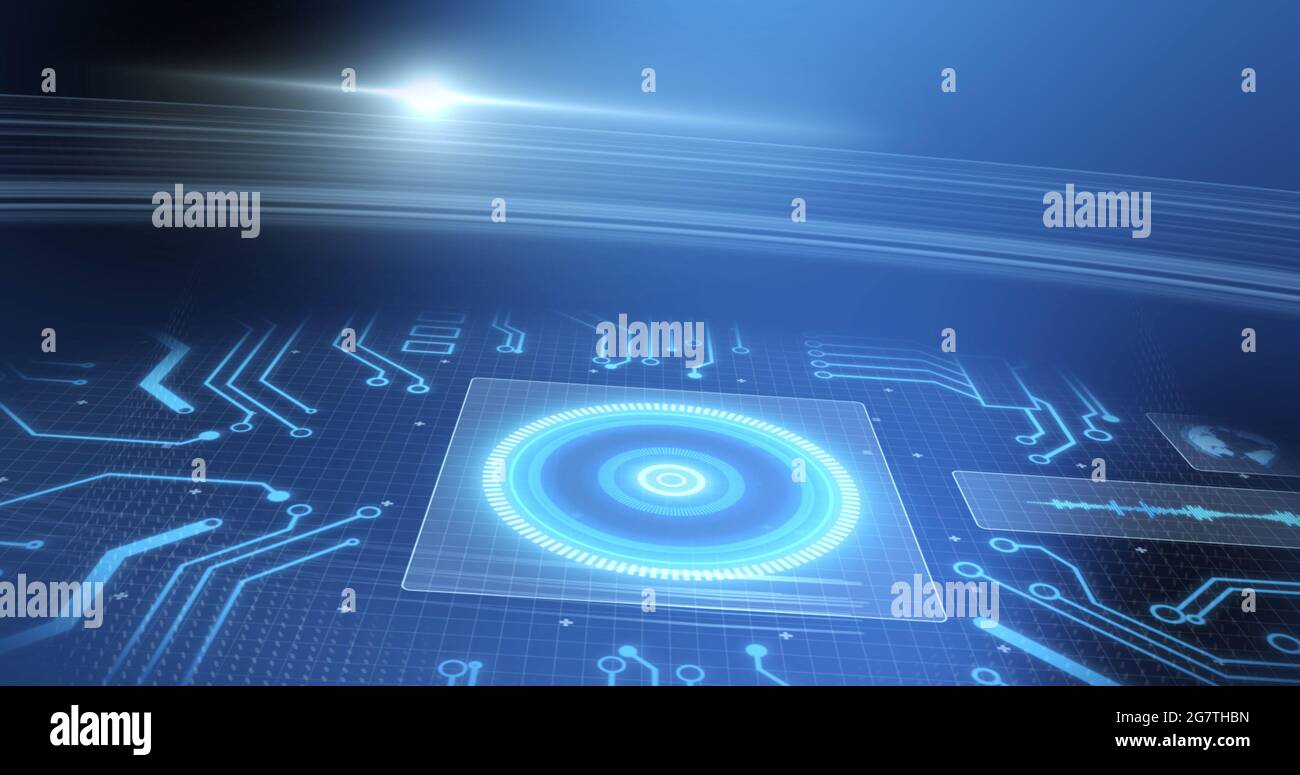 Image of scope scanning and data processing over blue background Stock ...