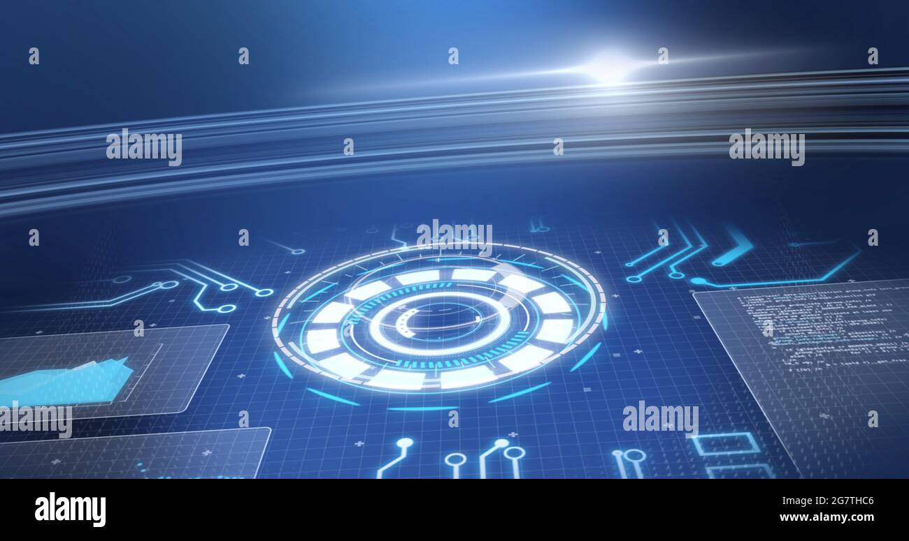 Image of scope scanning and data processing over blue background Stock ...