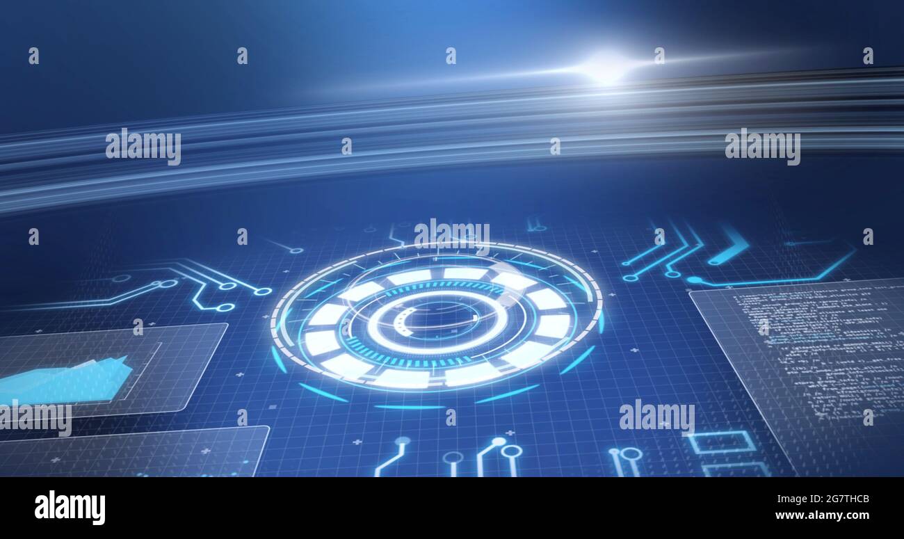 Image of scope scanning and data processing over blue background Stock ...