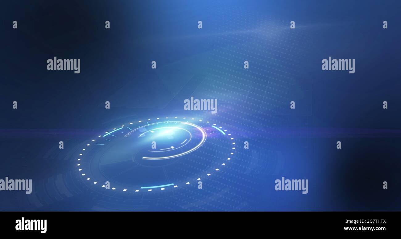 Image of scope scanning and data processing on screens over blue ...