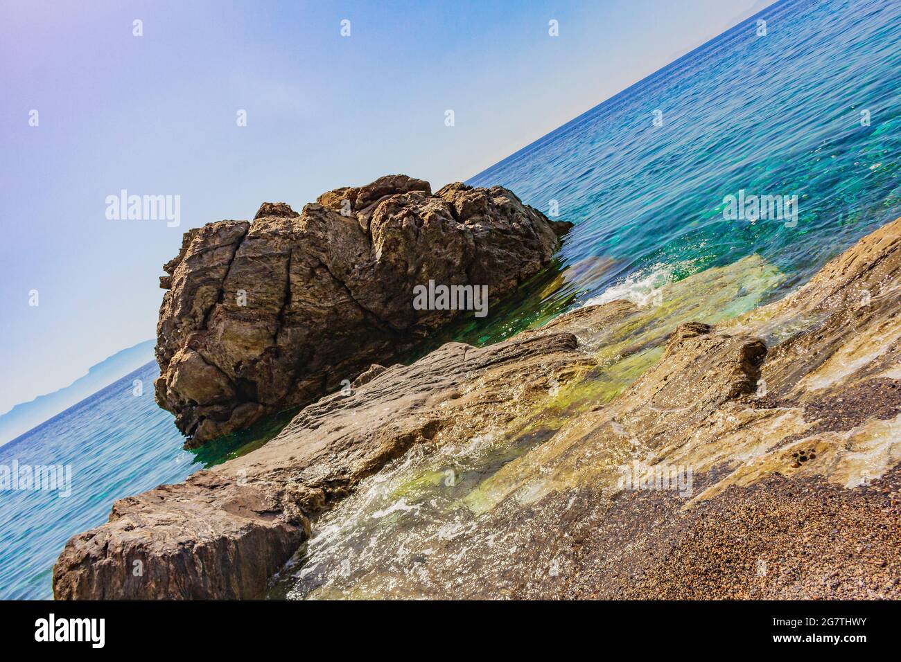 Big rock in natural coastal landscapes on Kos Island in Greece with ...