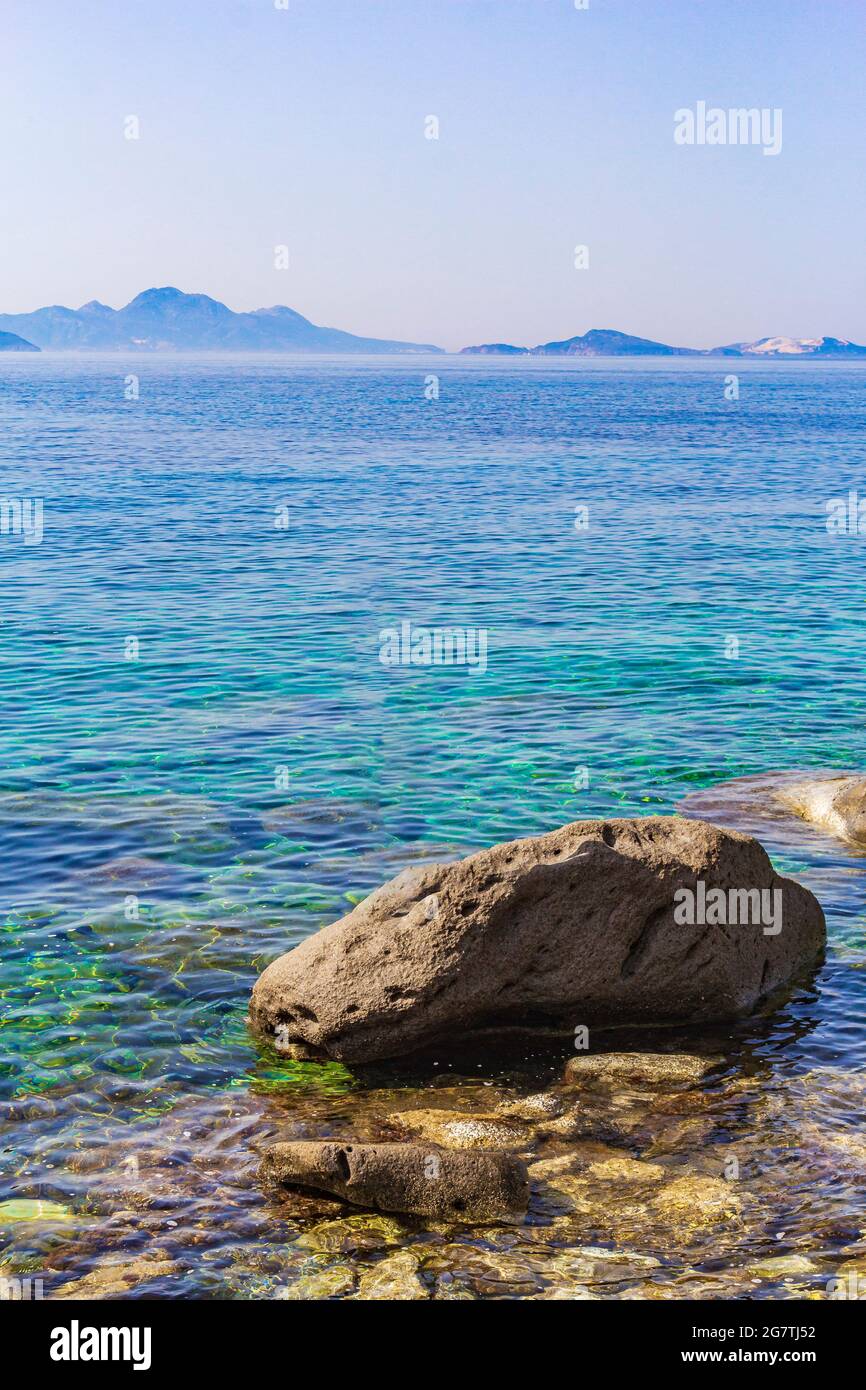 Big rock in natural coastal landscapes on Kos Island in Greece with ...
