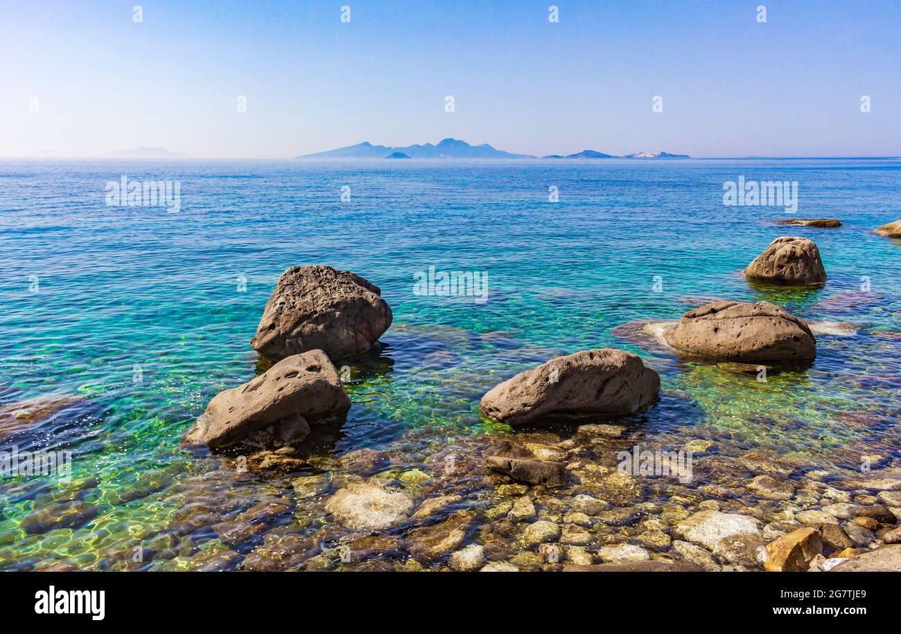 Natural coastal landscapes on Kos Island in Greece with mountains ...