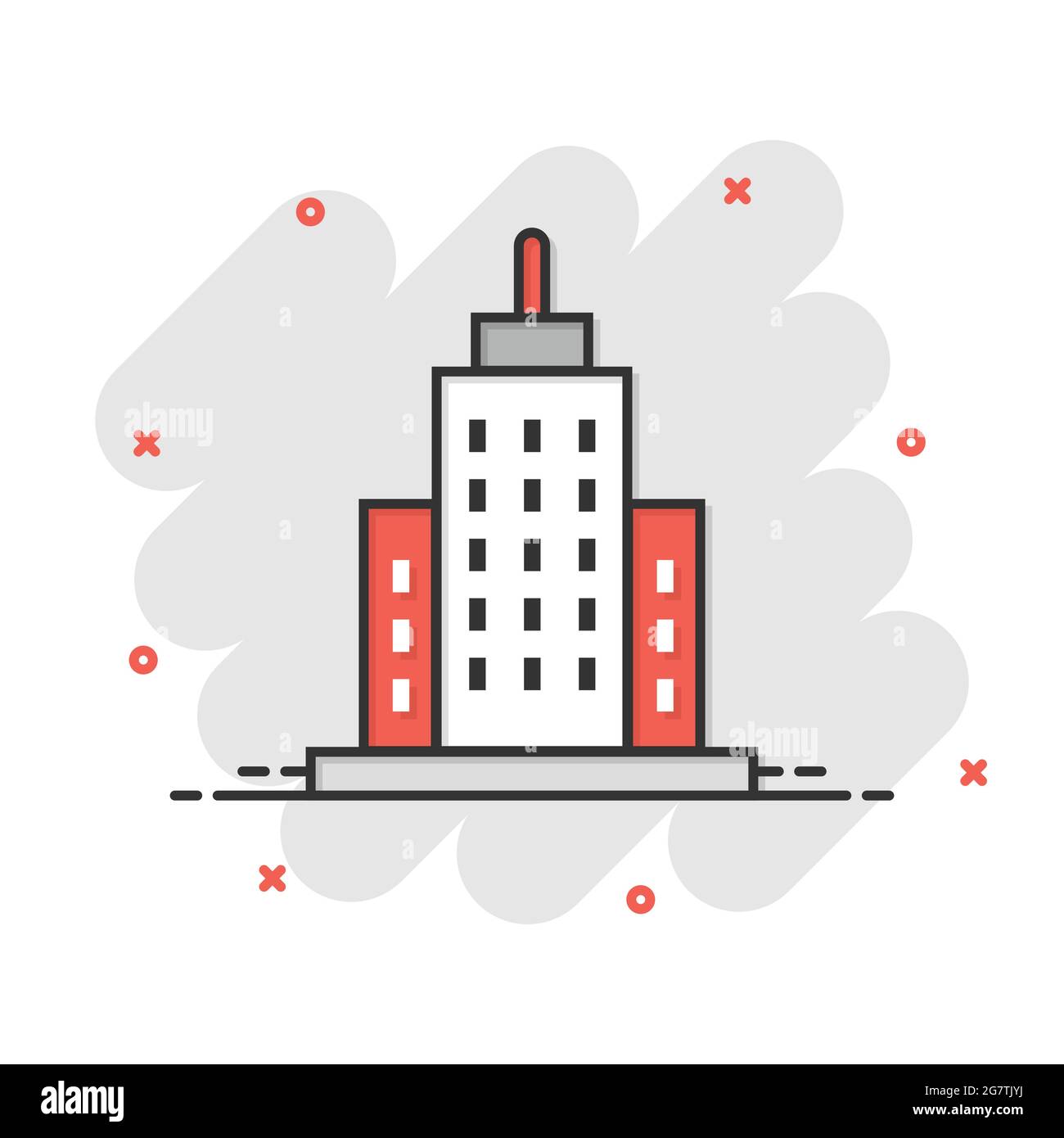 Building icon in comic style. Town skyscraper apartment cartoon vector ...