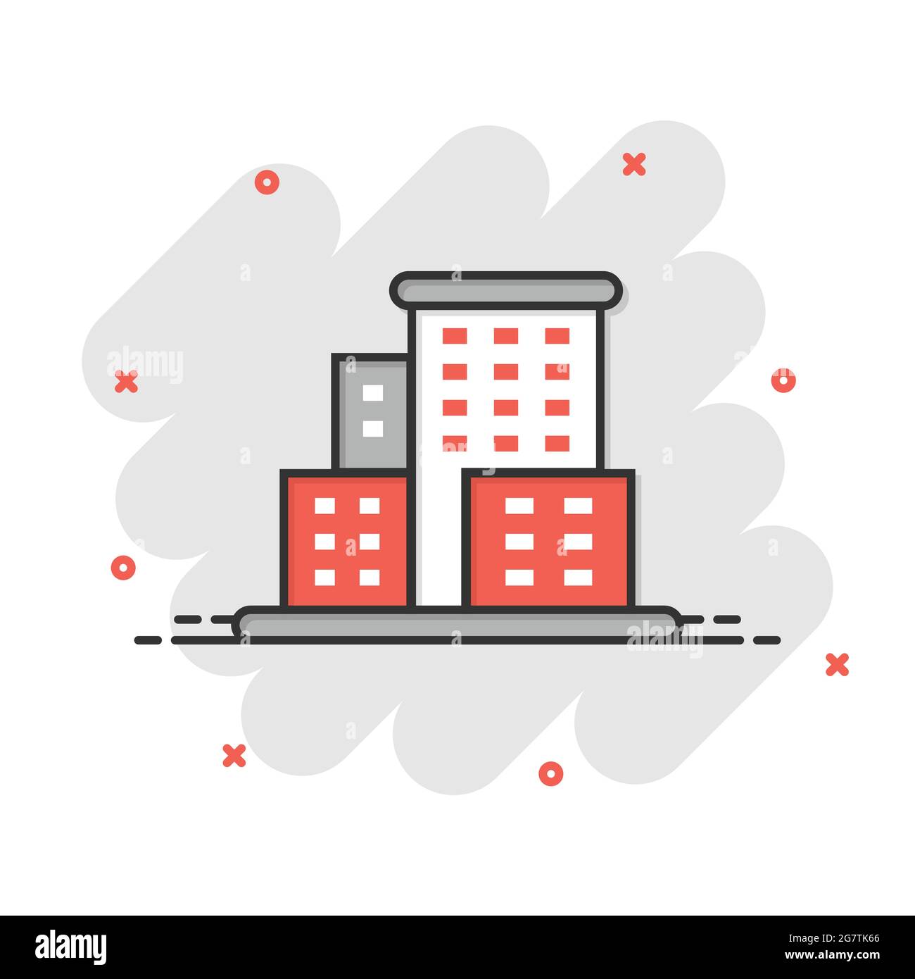 Building icon in comic style. Town skyscraper apartment cartoon vector ...