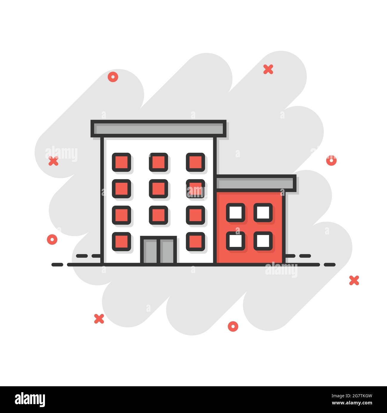 Building icon in comic style. Town skyscraper apartment cartoon vector ...