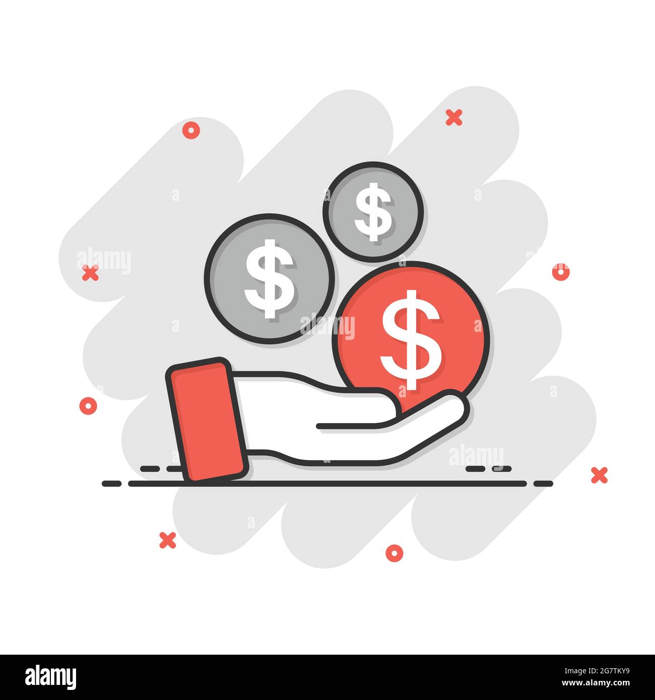 Remuneration icon in comic style. Money in hand cartoon vector ...
