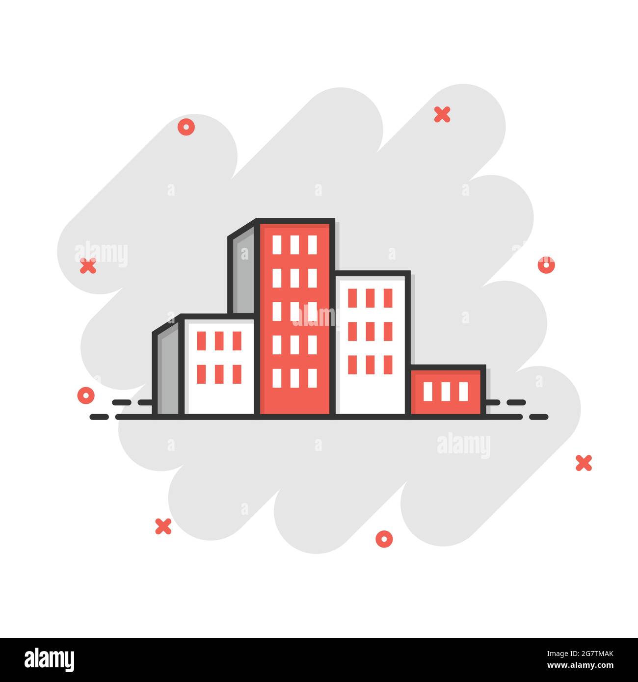 Building icon in comic style. Town skyscraper apartment cartoon vector ...