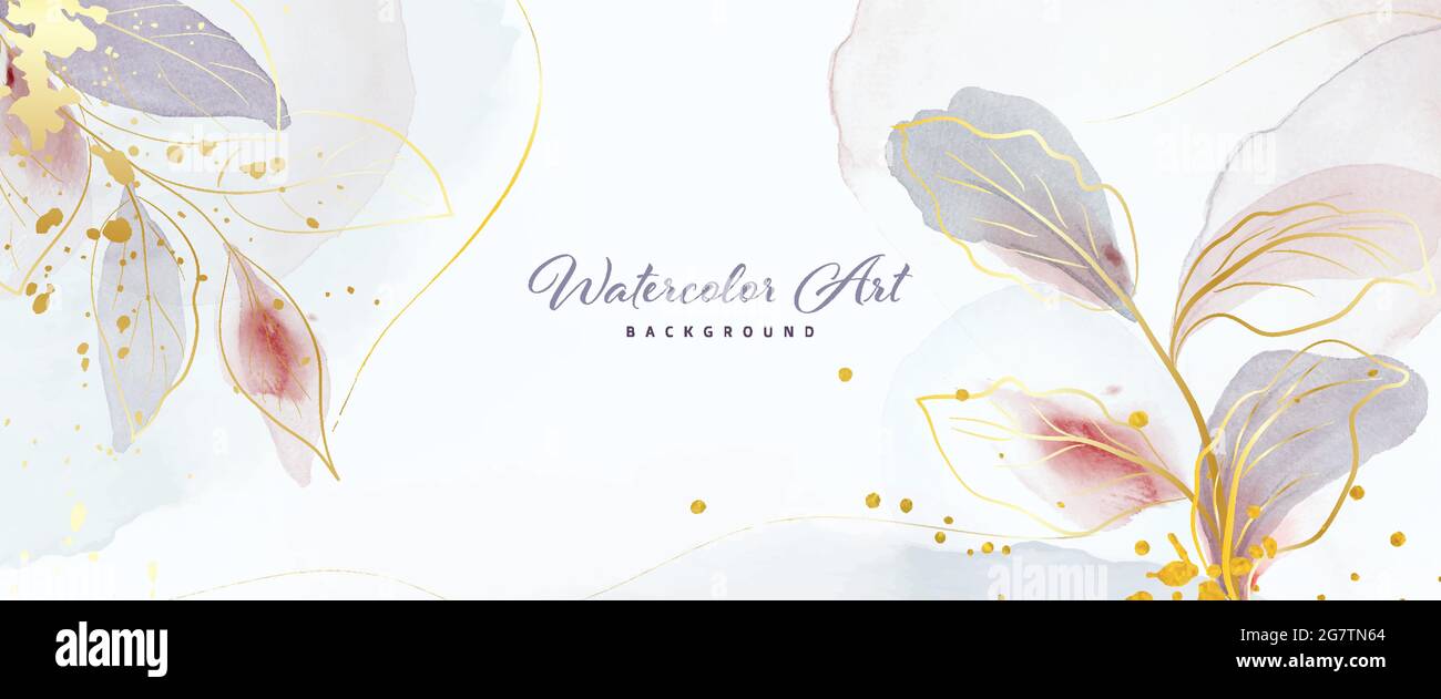 Abstract art watercolor gentle gold leaves and gold splash for nature ...