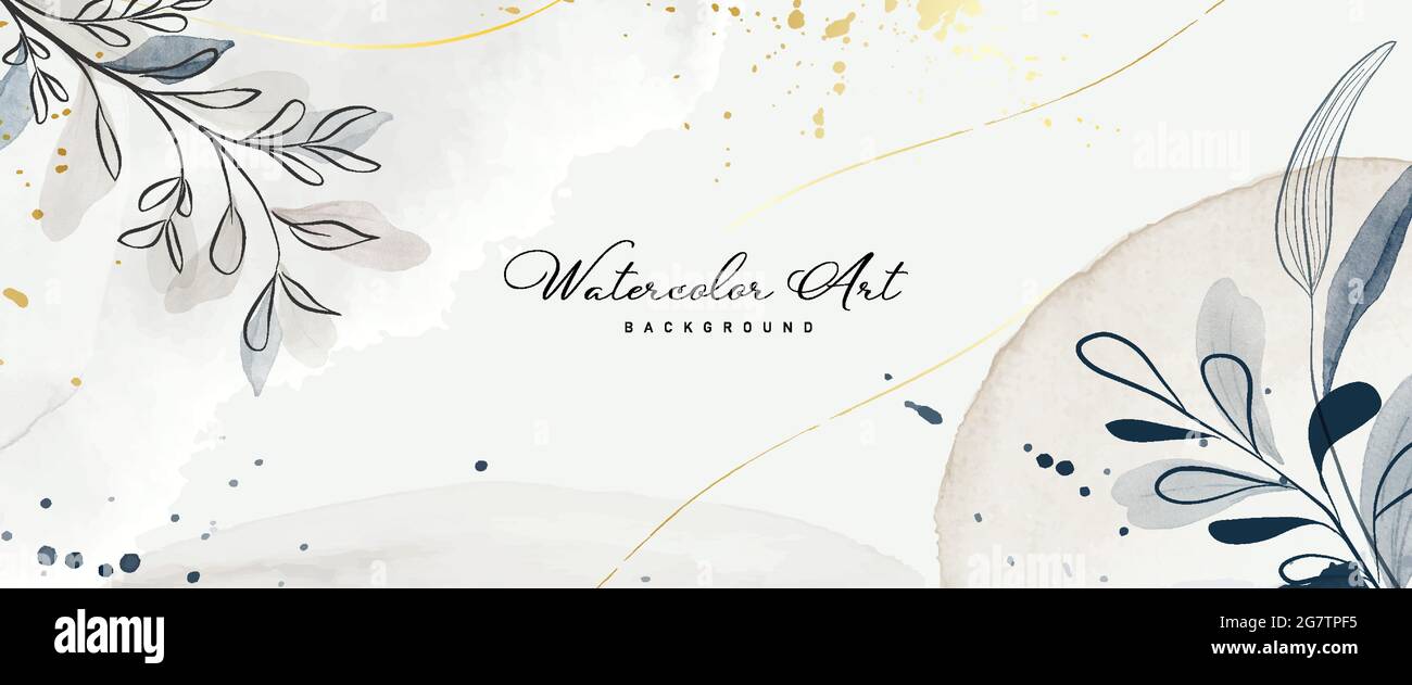 Abstract art watercolor earth tone botanical and gold line for nature ...