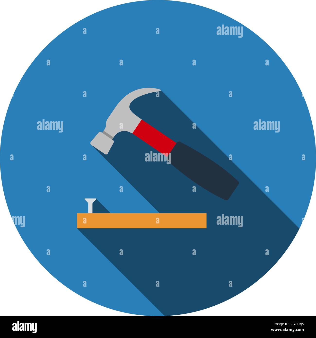 Icon Of Hammer Beat To Nail. Flat Circle Stencil Design With Long ...