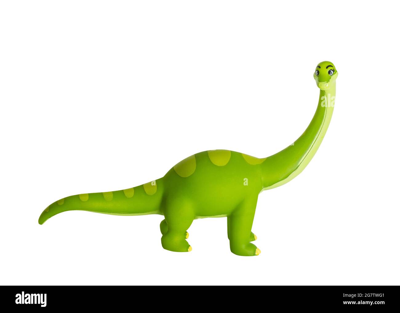 Plastic green dinosaur toy, Brontosaurus isolated on white background ...