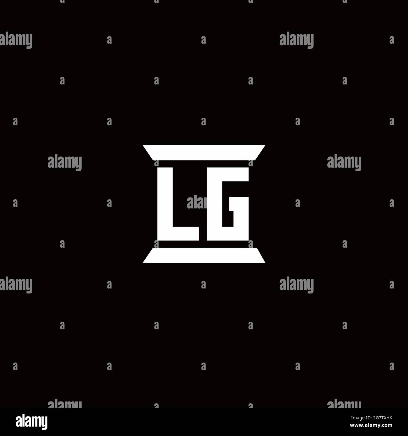 LG logo initial letter monogram with pillar shape design template isolated in black background ...