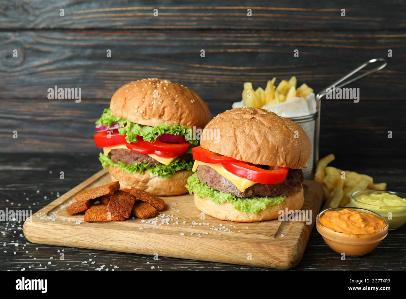 Fast food on the wooden table hi-res stock photography and images - Alamy
