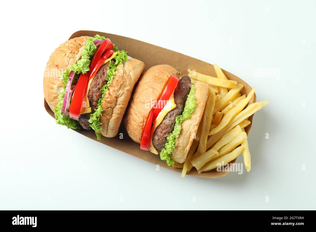 Concept of fast food on white background Stock Photo - Alamy