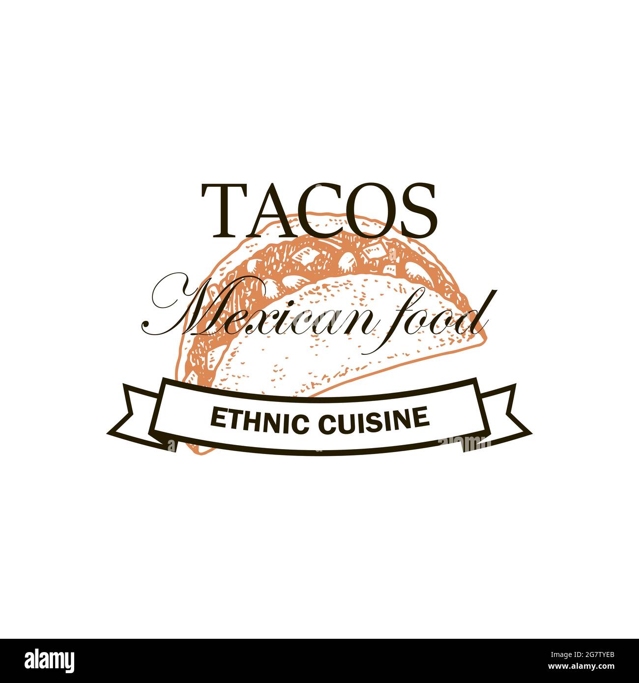 Hand drawn taco logo isolated on white background. Vector illustration ...