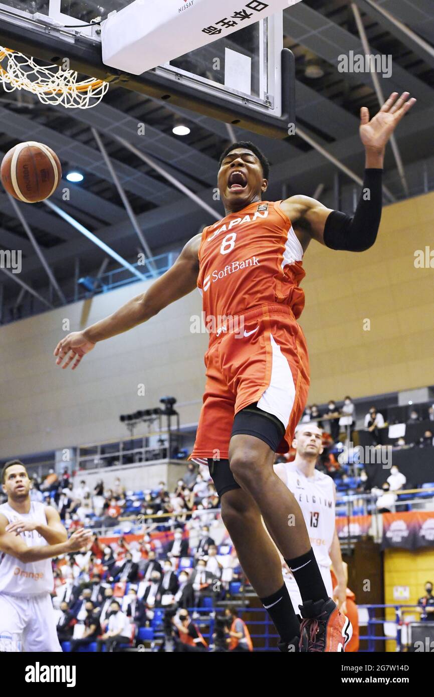 Saitama, eastern Japan, on July 16, 2021: Rui Hachimura of Japan scores ...
