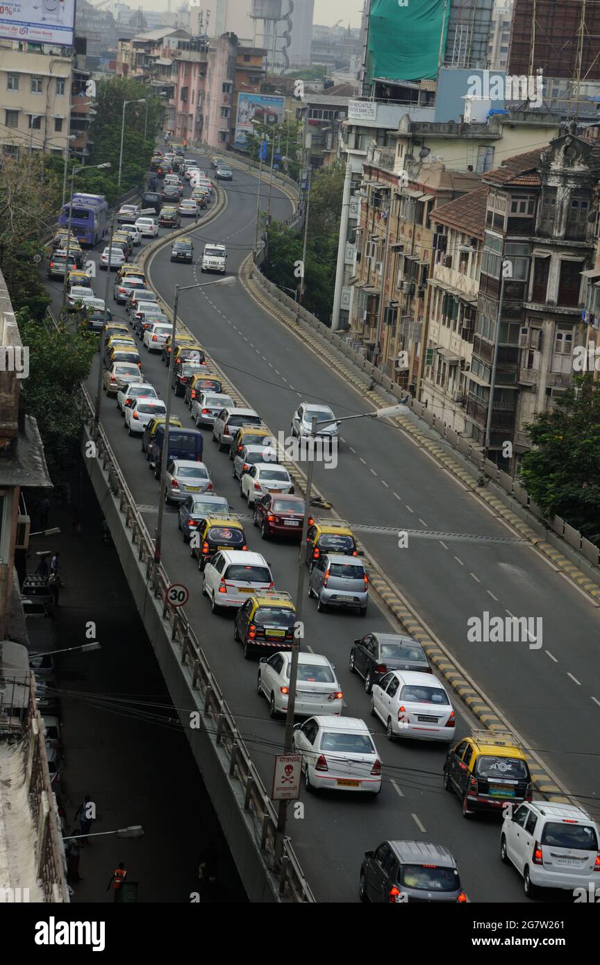 Mumbai; Maharashtra; India- Asia; March; 2015 : Aerial view; Trafic at ...