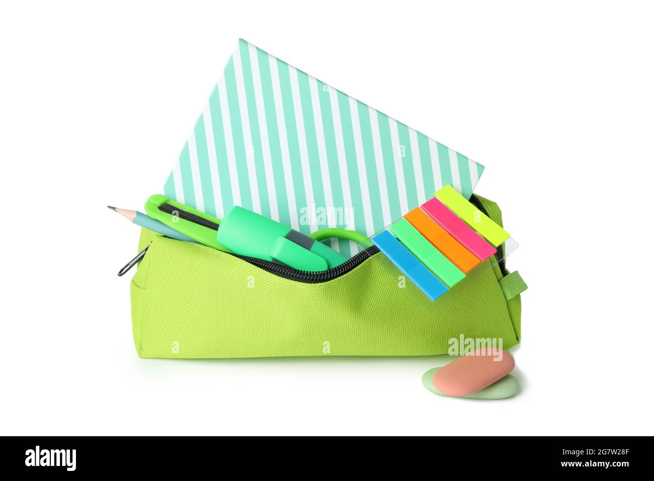 Pencil case with stationary isolated on white background Stock Photo ...